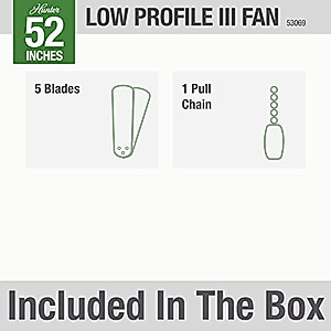 Hunter Fan Company, 53069, 52 inch Low Profile White Low Profile Ceiling Fan and Pull Chain
