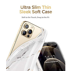GVIEWIN Compatible with iPhone 12 Pro Max Case 6.7 Inch 2020, Marble Ultra Slim Thin Glossy Soft Shockproof TPU Rubber Stylish Flexible Protective Cover for iPhone 12 Pro Max (White/Gold)