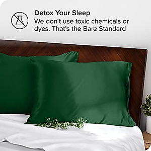 Bare Home Poly Satin Pillowcases for Hair and Skin - 2 Pack Standard/Queen - Luxury Pillowcases - Envelope Enclosure - Soft and Smooth Satin - Breathable - Similar to Silk (Forest Green, 2 Pack)