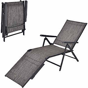 LUARANE Beach Chair, Outdoor Lounge Chair w/ 5-Adjustable Backrest & 2-Position Footrest, Portable Outdoor Folding Chair for Beach, Camping & Pool (Gray)