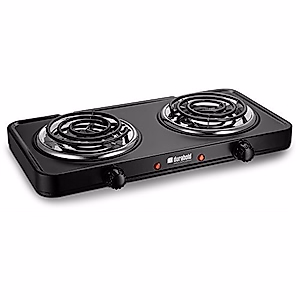 Kitchen Countertop Cast-Iron Double Burner - Stainless Steel Body – Ideal for RV, Small Apartments, Camping, Cookery Demonstrations, or as an Extra Burner – by Durabold (Black)