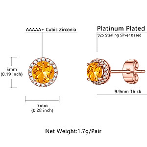 November Birthstone Stud Earrings for Women, 18K White Gold Plated S925 Sterling Silver Earrings Halo Round Cut Natural Citrine November Birthstone Stud Earrings for Women Anniversary Birthday Gifts