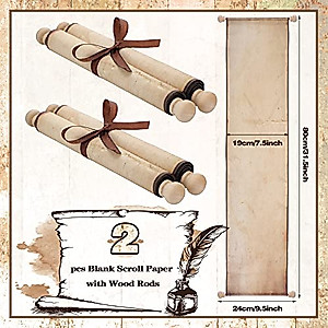 2 Pack Blank Paper Scrolls 7.5 x 31 Inches Scroll Paper Wrapped on Wood Rod for Writing, Drawing, Calligraphy, Wedding Vows, Invitation, Renaissance Festivals, Naughty or Nice List