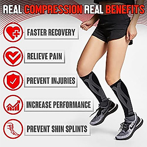 BLITZU 3 Pairs Calf Compression Sleeves for Women and Men Size L-XL, One Blue, One Pink, One Purple Calf Sleeve, Leg Compression Sleeve for Calf Pain and Shin Splints. Footless Compression Socks.