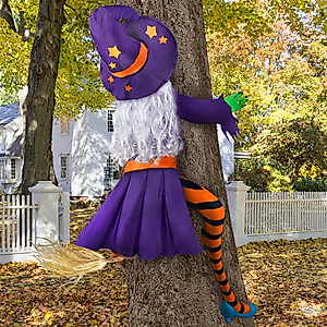 Crashing Flying Witch Halloween Decorations (63''H), Hanging into Tree Porch Pole Witches for Outdoor Front Yard Garden Patio Outside Party Decor