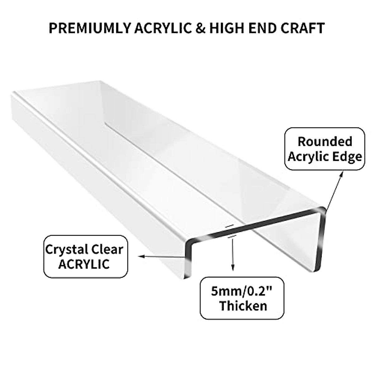 SUMAIDA Floating Shelf, Clear Acrylic Shelf 15" Invisible Floating Shelves Wall Mounted, 4" Wide Wall Ledge Kid Bookshelf, Clear Vinyl Record Shelf, Acrylic Album Record Holder Display Rack (2)