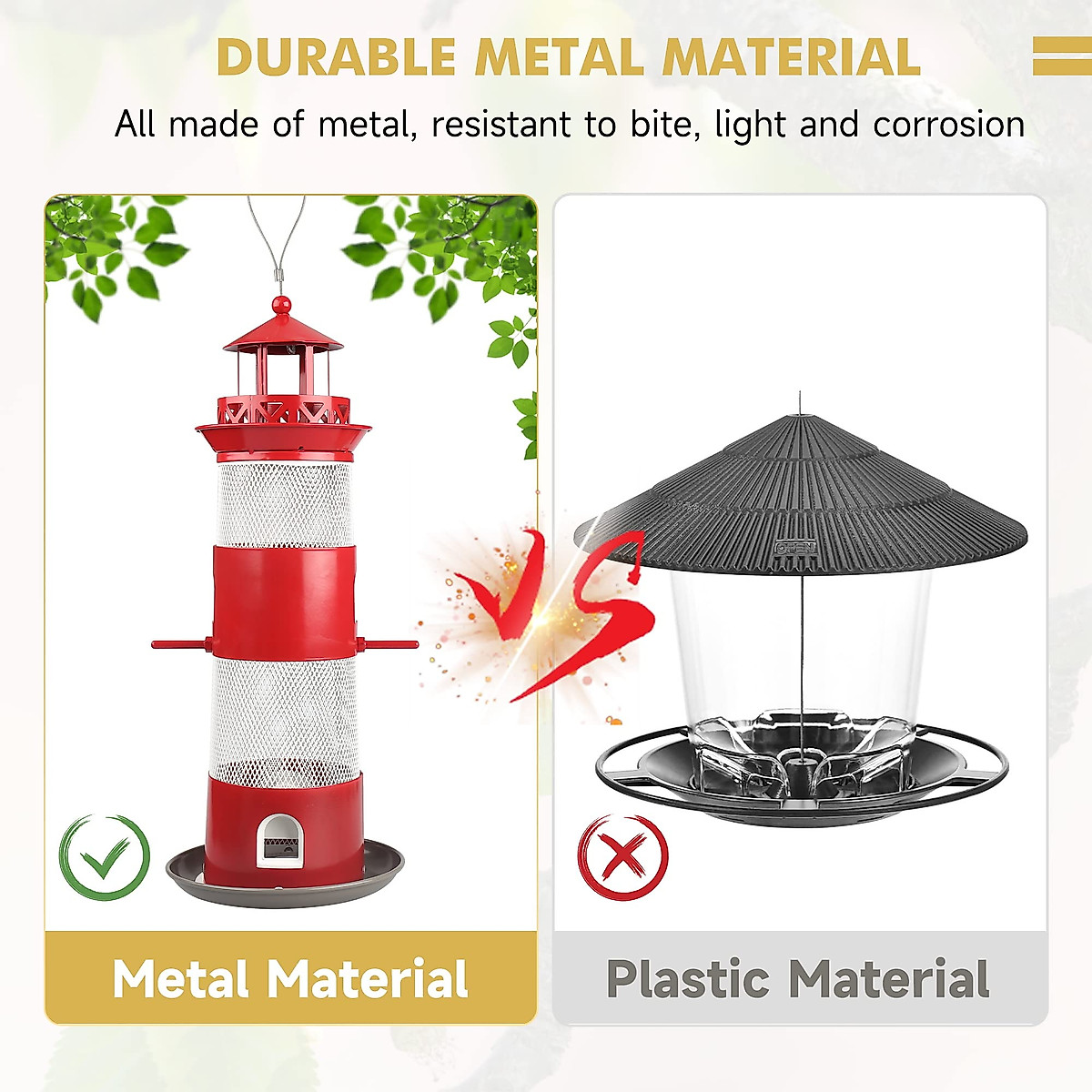 Decflow Bird Feeders for Outdoors Hanging, Wild Bird Feeders for Outside Squirrel Proof, Metal Bird Seed Feeder for Small Birds, 4 lbs Large Capacity for Cardinal, Finch, Sparrow, Blue Jay.