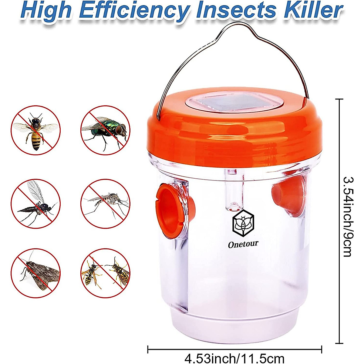 Wasp Traps for Hunting Wasps, Bees, Hornets, Insects, Yellow Jacket Traps, Wasp Trap Catcher, Reusable Solar Powered Hanging for Outdoor, 2 Packs (Orange)