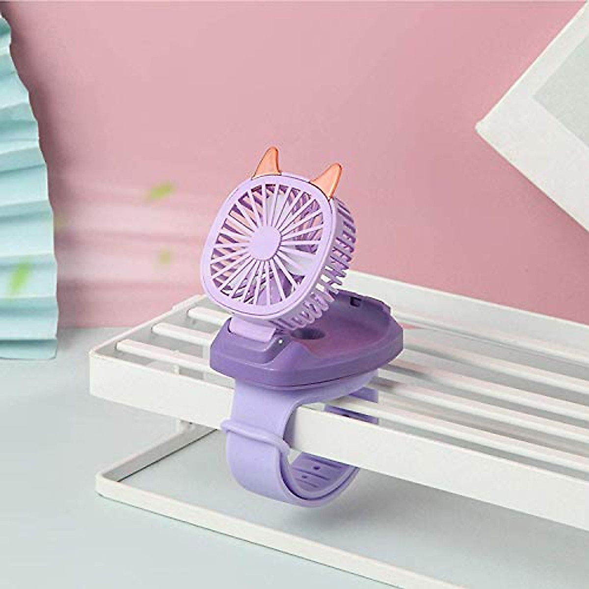 Personal Fan, Mini Handheld Portable Fan, Ultra-Quiet Third Gear Speed Electric Mini Watch Fan, USB Rechargeable Folding Electric Fan Small Fan Pocket Fan for Home, Office, Outdoor Travel (Purple)