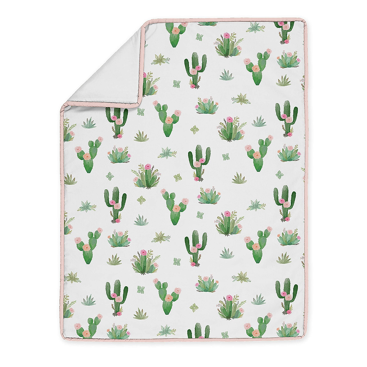 Sweet Jojo Designs Pink and Green Boho Watercolor Cactus Floral Baby Girl Crib Bedding Set 4 pieces