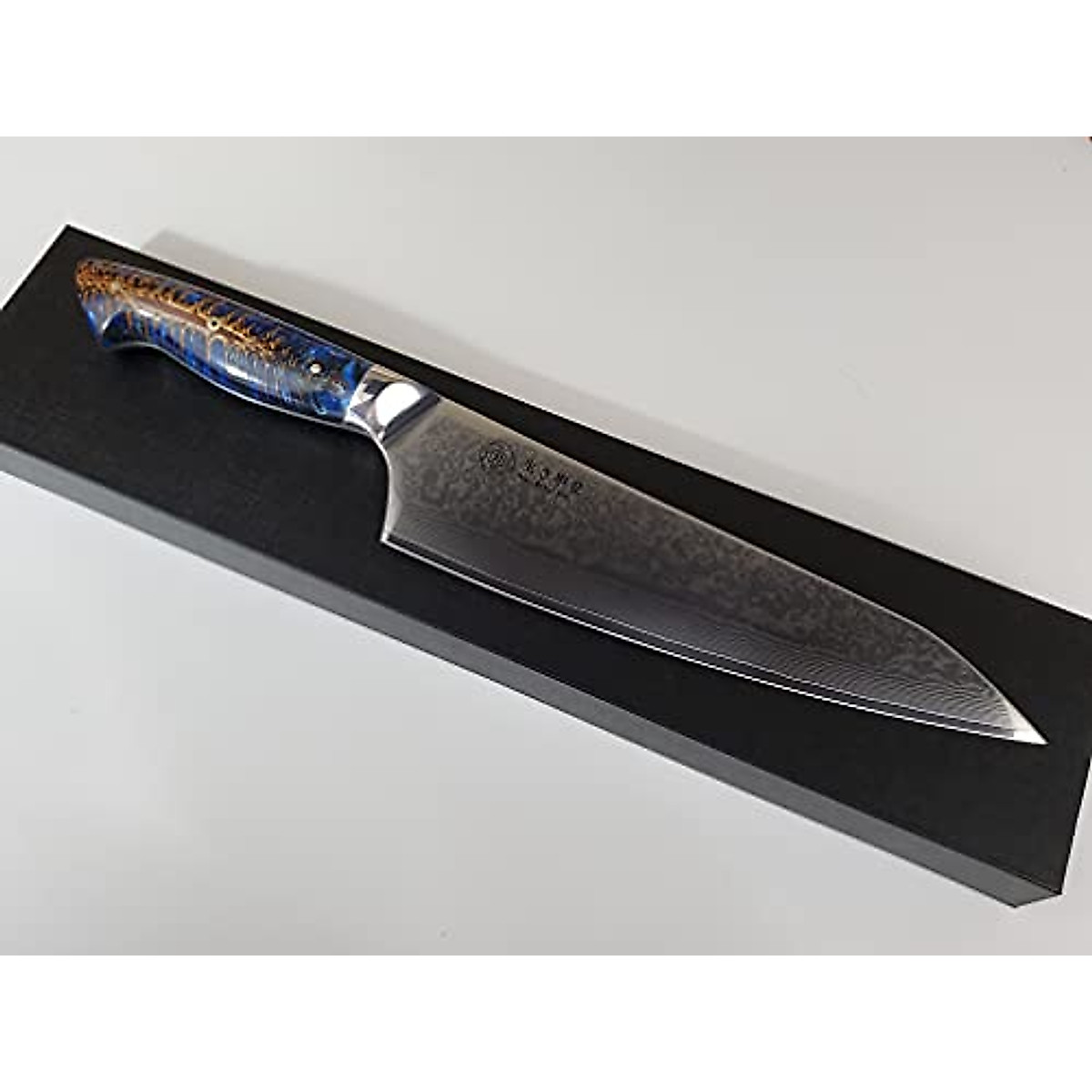 Custom VG10 Damascus chef knife Hybrid Santoku 9" White Silver cast pine cone handle, kitchen knife w/ 67 layer SS Damascus (Purple Cosmos)