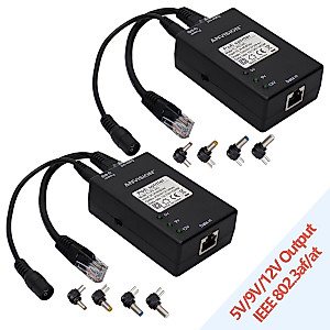 ANVISION 2-Pack Active Gigabit PoE Splitter Adapter with Multi-Size Tips, IEEE 802.3af Compliant, up to 100 Meters (328 Feet), DC 5V/9V/12V Power Output for IP Camera AP Voip Phone and More