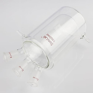 stonylab Jacketed Reaction Flask, Flat Bottom Double Layer Reaction Vessel with Three 24/40 Standard Joints, 1000 ml