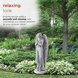 Alpine Corporation 47" Tall Indoor/Outdoor Praying Angel Statue Yard Art Decoration, Light Gray