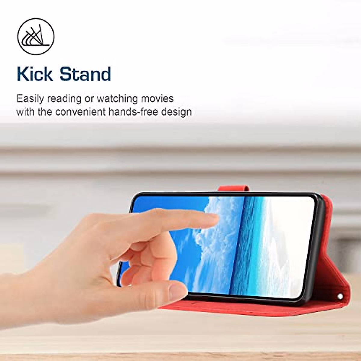 Kainevy for Infinix Hot 30i Case Wallet Black with Lanyard Durable Leather Case for Infinix Hot 30i Phone Case with Card Holder Buckle Flip Design Protective Cover for Womem Men (Red)