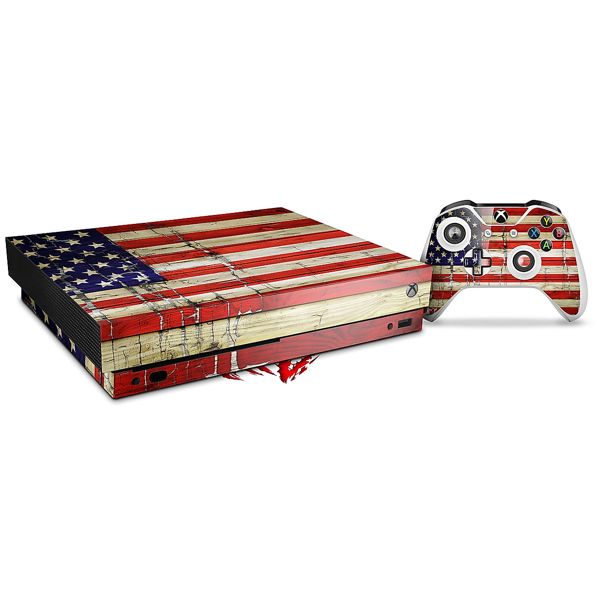 WraptorSkinz Decal Vinyl Skin Wrap Compatible with Xbox One X Console and Controller - Painted Faded and Cracked USA American Flag