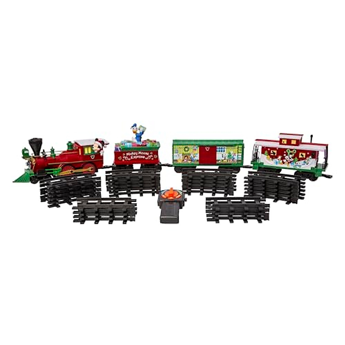 Lionel Battery-Operated Disney Mickey Mouse Express Toy Train Set with Locomotive, Train Cars, Track & Remote with Authentic Train Sounds, & Lights for Kids 4+