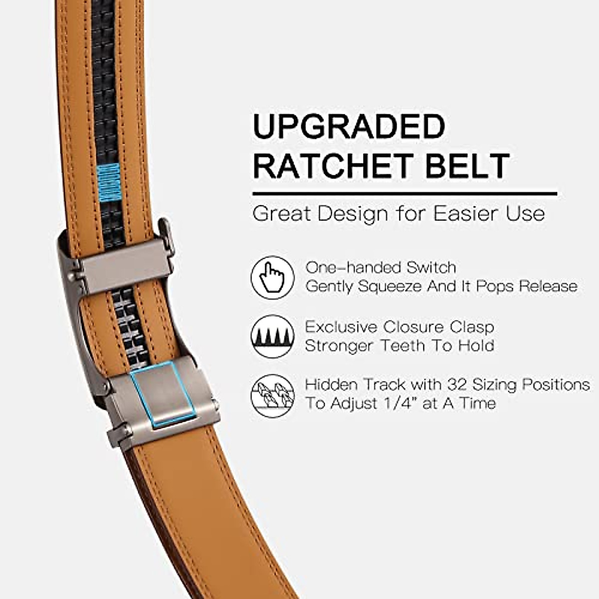 SENDEFN Leather Belt for Men Automatic Ratchet Buckle Slide Dress Casual Belts 1 3/8'' Wide Adjustable Trim to Fit(Black-47)