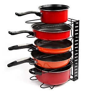 Vdomus Adjustable Pots and Pans Rack for Kitchen, Pan and Pot Lid Holder Black Metal (Black)