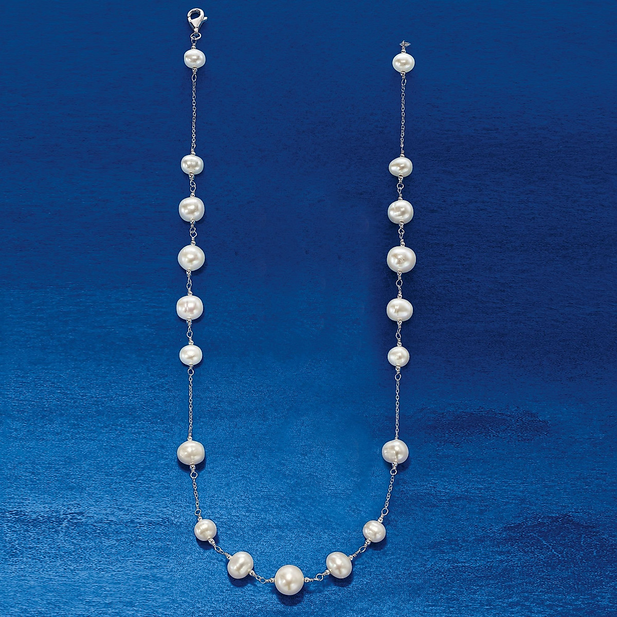 Ross-Simons 6-10mm Cultured Pearl Station Necklace in Sterling Silver. 36 inches