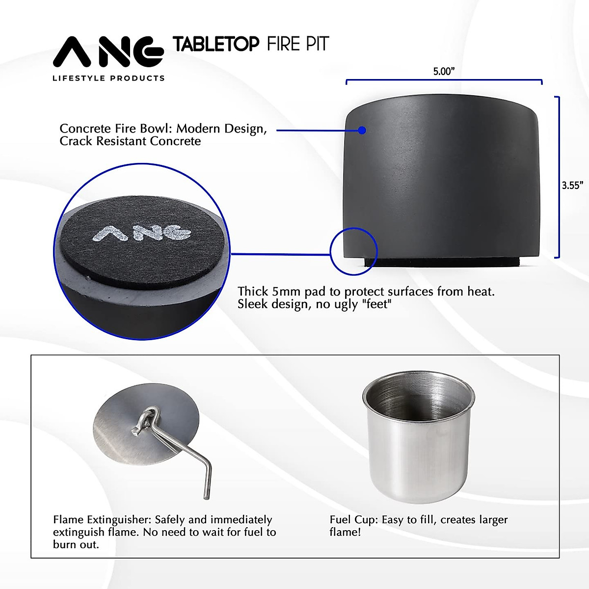 Ang Lifestyle Products Tabletop Fire Pit Rubbing Alcohol Fireplace Fireplace for Indoor and Outdoor Small Mini Smores Maker Mini Fire Pit Concrete Bowl Fire Pit Bowl Black