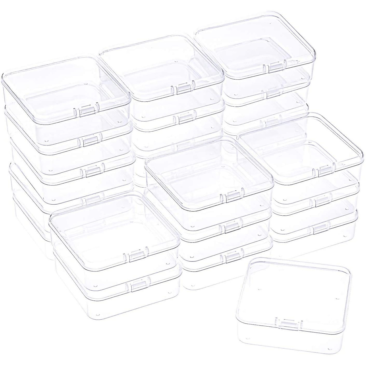 25 Packs Small Square Containers Case Organizer with Hinged Lids Clear Plastic Beads Storage Box for Jewelry, Pills, Crafts (3.3" 2.5" 1.4")