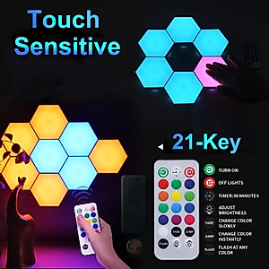 Amailand Hexagon Lights - RGB Wall Lights, Remote Controlled, Touch Sensitive Panels for Gaming Setup & Living/TV Room - 14 Geometric LED Panels