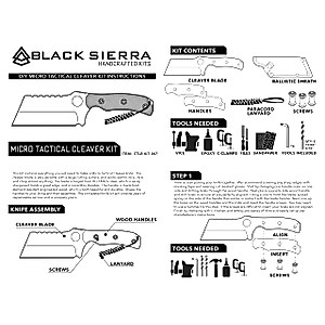 Black Sierra Micro Cleaver Knife Building Kit, Hammered Finish Fixed Steel Blade with Leather Sheath, Hobbyist Chef Knife, Carbon Steel Cutlery Meat Cutting Blade, Perfect for Father's Day or a Gift for Him