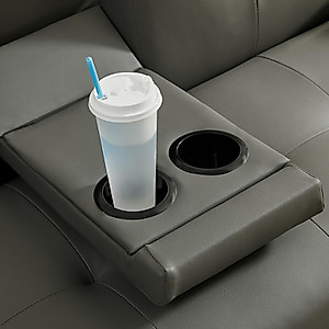 QCHANER Modern Convertible Folding Futon Sofa Bed, Faux Leather Home Recliner Loveseat Folding Daybed Guest Bed with Cup Holders for Compact Living Space, Apartment, Dorm, Bonus Room, Gray