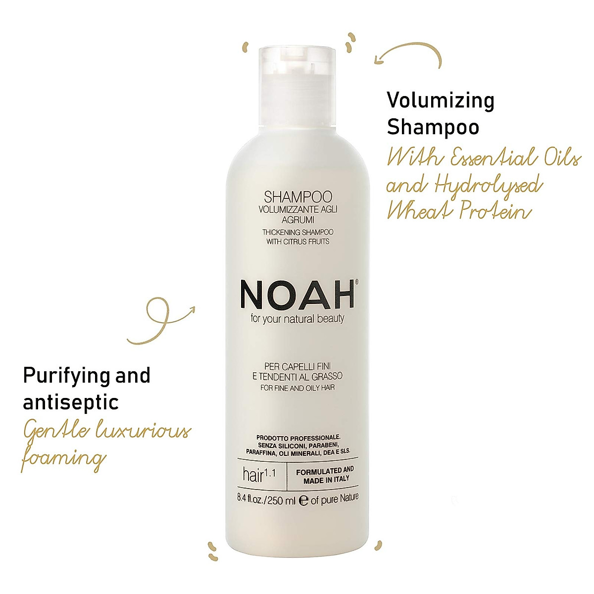 Noah Hair 1.1 Volumizing Shampoo - Organic Shampoo – Best Volumizing Shampoo - With Essential Oils and Hydrolysed Wheat Protein – Hair Products for Natural Beauty - 8.5 fl.oz (250 ml)