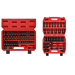 CASOMAN 3/8" Drive Impact Socket Set, 48 Piece Standard SAE and Metric Sizes (5/16-Inch to 3/4-Inch and 8-22 mm), 6 Point, Cr-V Steel Socket Set & 1/2" Drive Master Impact Socket Set, 36 Piece Deep, S