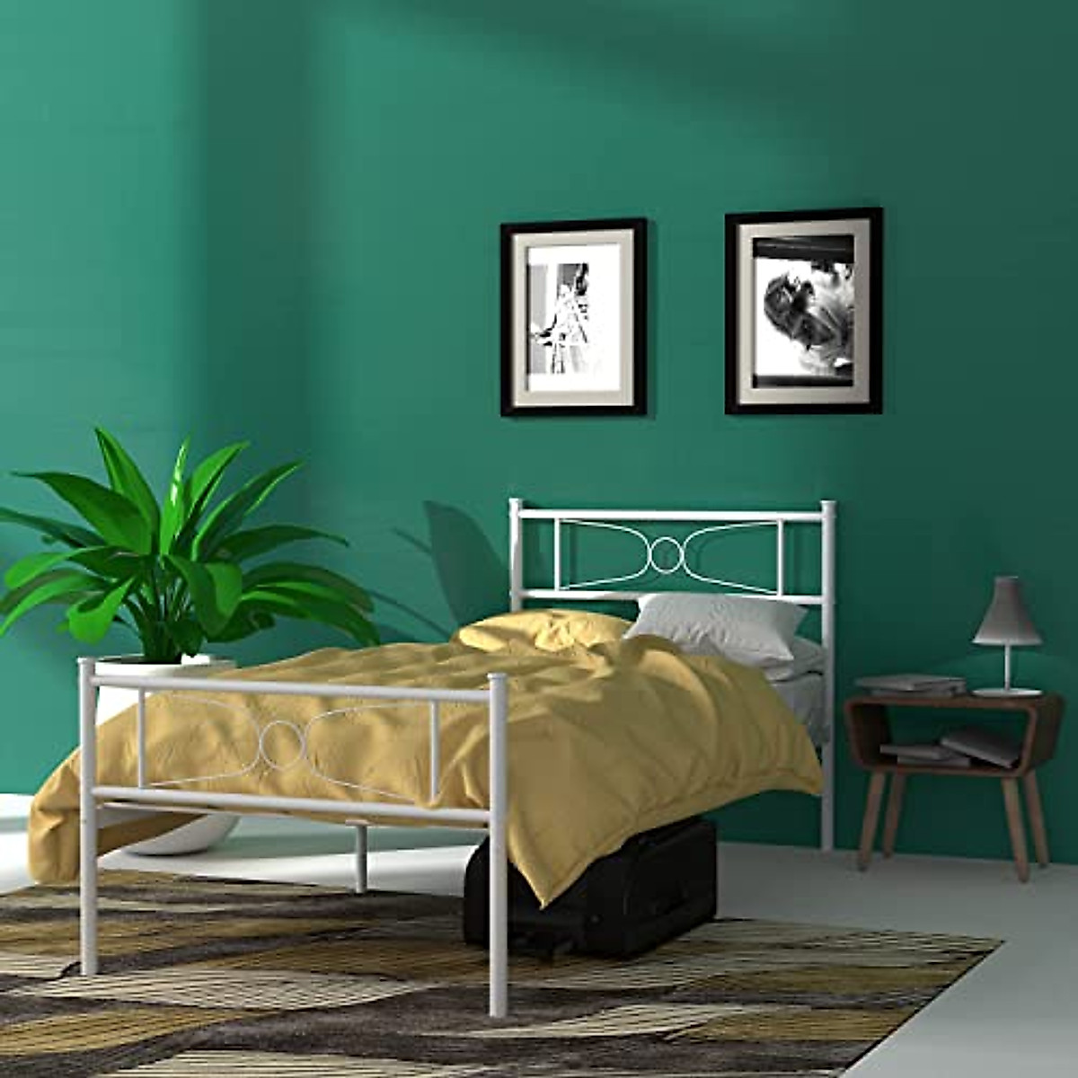 GIME White Twin Bed Frames with Storage for Girls Boys, Platform Bed Mattress Foundation Duty Metal Slats Support with Headboard/Footboard for Teenagers Student, No Box Spring Needed