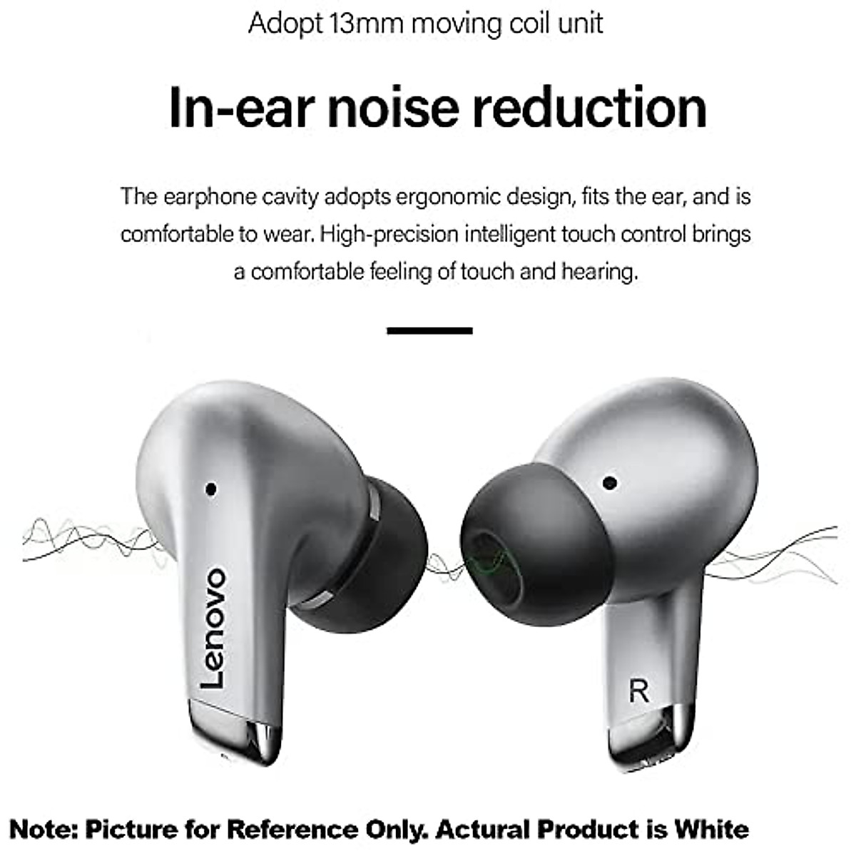 Lenovo Bluetooth Headphones Wireless Earbuds Thinkplus LivePods LP5 V5.0, Handsfree WaterProof Headphone 12Hrs Battery life with Charging Case Ergonomic Design Snug fit earbud Noise Reduction- White
