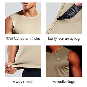Haimont Muscle Shirts for Men Sleeveless Dry Fit Gym Workout Tank Top for Running Gym Athletic,Recycled Polyester,Khaki,XL