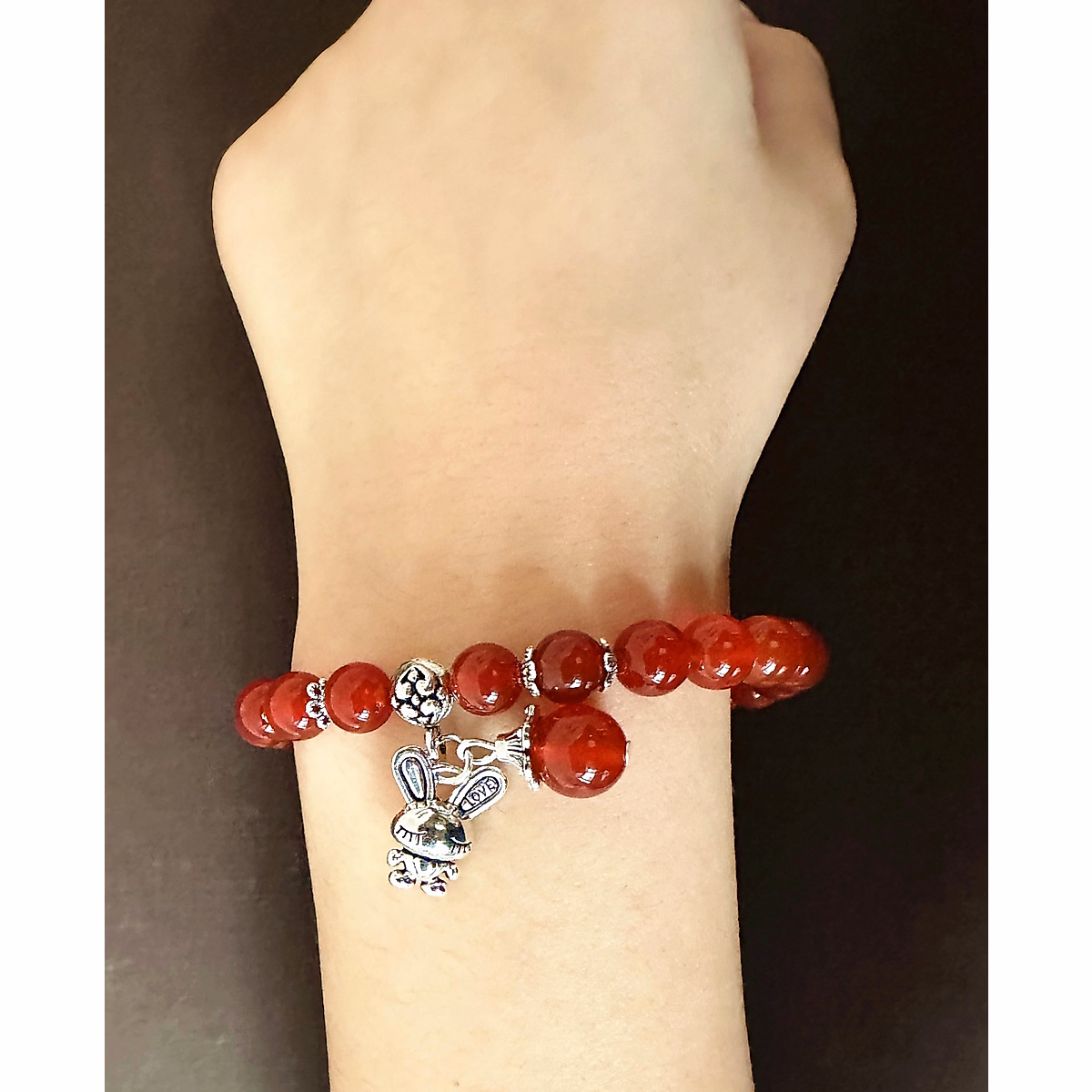 Feng Shui Handmade Chinese Zodiac Rabbit Red Agate Beads Bracelet (RABBIT)