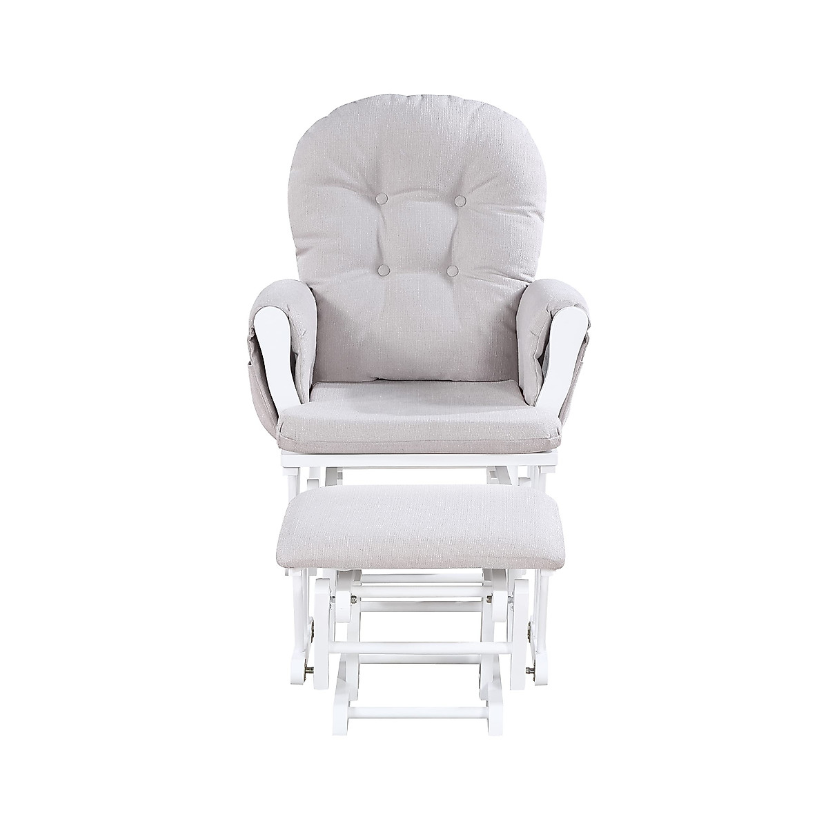 Suite Bebe Carson Glider and Ottoman in White Wood and Woven Gray Fabric