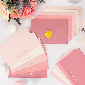 Crisky Shade of Dusty Rose Thank You Cards (50 Pack) with Craft Envelopes & Stickers Printable Greeting Cards Bulk for Birthday, Baby Shower,Bridal Shower, Wedding, Graduation.