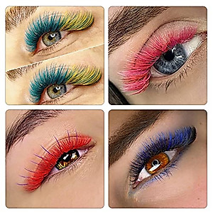 EMEDA Volume Lash Extensions Mix 8 Colored Lash Extensions Easy Fan Volume Lashes Colorful Self Fanning Volume Eyelash Extensions (Mixed 8 Color 0.07mm D Curl 15mm)