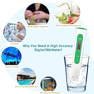 TDS Meter Digital Water Quality Tester for RO-RODI System Drinking Water,Aquariums, Hydroponics,0-9990 ppm Measuring Range,1 ppm Increments,2% Readout Accuracy（Green）