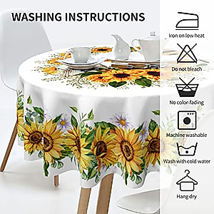 smuxqni Blooming Sunflower Tablecloth Round 60 Inch- Summer Yellow Floral Table Cloth Washable Reusable Farmhouse Sunflower Table Cover Table Cloth for Home Patio Party Picnic