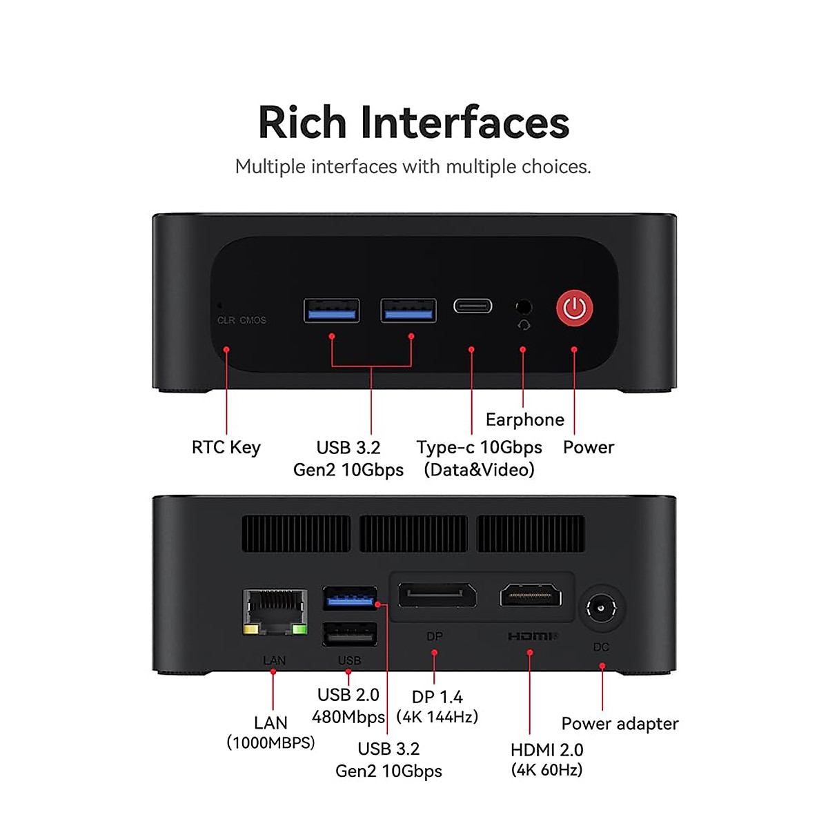 Beelink SER 5 MAX Mini Desktop Pc Computers, Ryzen 7 5800H 8 Cores Up to 4.4Ghz 32GB DDR4 500GB NVME SSD Radeon Graphics,with WiFi 6/BT-5.2/USB C/DP/HDMI,Support 2.5'HDD/SSD
