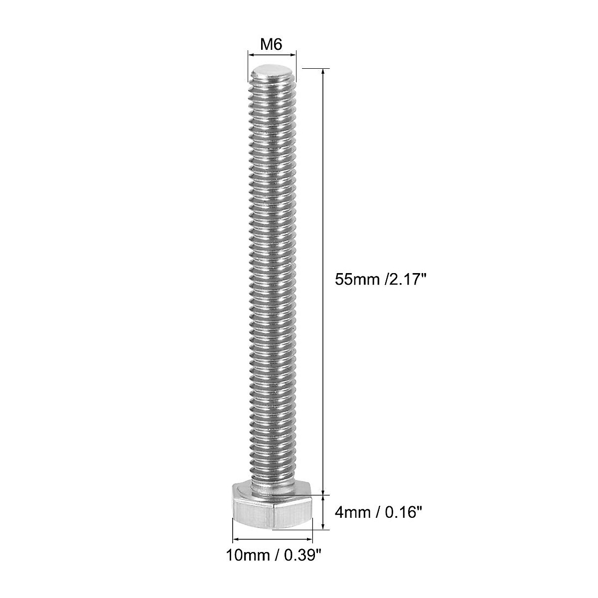 uxcell M6x55mm Hex Bolts 304 Stainless Steel Hexagon Screw Bolt 10pcs