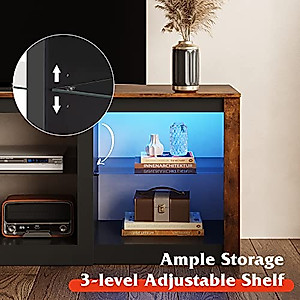 WLIVE TV Stand with LED Lights for TVs up to 65 inch, Entertainment Center with Glass Shelves, Modern TV Console for Living Room, Media Console with Storage, Rustic Brown