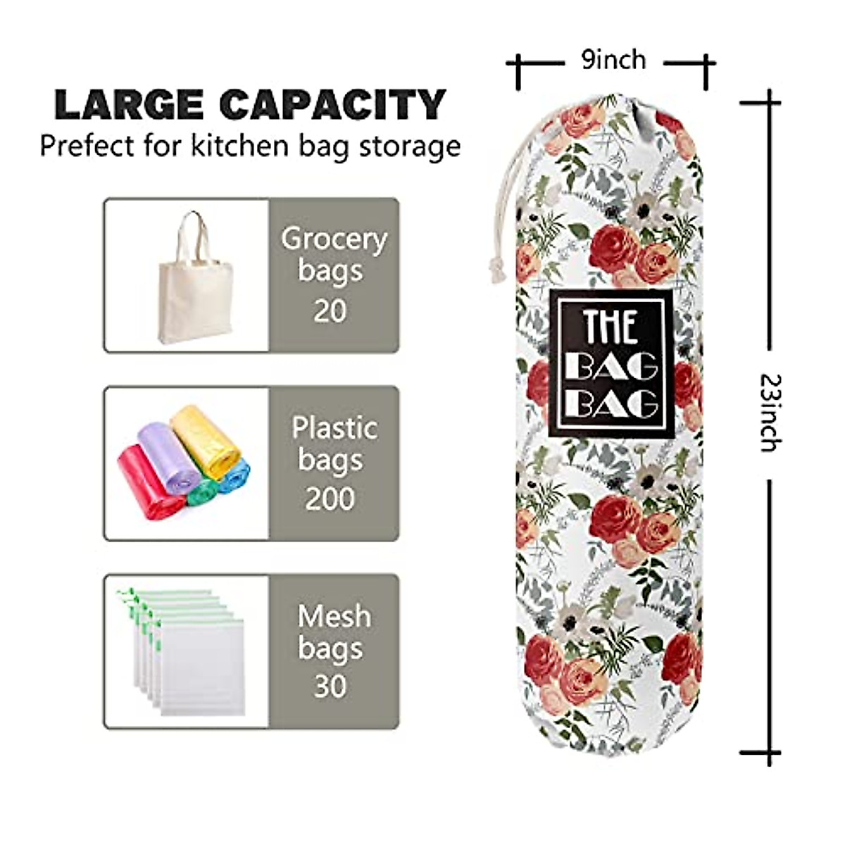 Funny Flower Bag Bag, Grocery Bags Holder Organizer For Shopping Bags, Wall Mount Plastic Bags Storage Container Dispensers, Gift For The Preferred Family And Friends