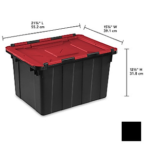 HeduSa 12 Multifunctional Gallon hinged Lid Industrial Tote Plastic Storage Container for Storage and Organization, black, set of 6 to bring order to garages, basements and attics
