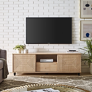 MUSEHOMEINC Wood TV Stand/Media Console with Shelve and Drawer for Living Room,Mid-Century Modern Style,Beige and Black Finish