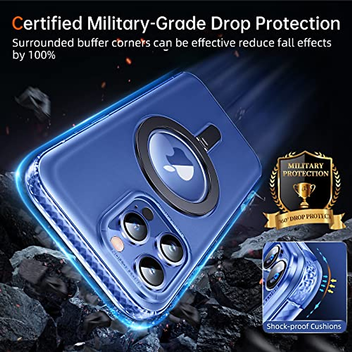 JUESHITUO for iPhone 13 Pro Max Phone Case with Magnetic Stand, [Mil-Grade Shockproof Protection] [Compatible with MagSafe] [Elf-Eye Design] Shockproof Phone Case for iPhone 13 Pro Max, Blue