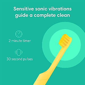 quip Kids Smart Electric Toothbrush - Sonic Toothbrush with Bluetooth® + Rewards App, Small Brush Head, Soft Bristles, Travel Cover/Mirror Mount, Timer, and Rubber Handle - All-Yellow