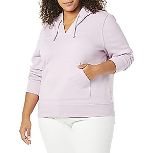Amazon Essentials Women's Classic-Fit Long-Sleeve Open V-Neck Hooded Sweatshirt, Lilac, X-Large