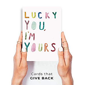 Wunderkid Funny Happy Valentine's Day Card, Lucky You I'm Yours Anniversary Love Card for Him or Her (1 Single Card, Blank inside)